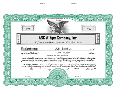 Custom Imprinted Stock Certificates